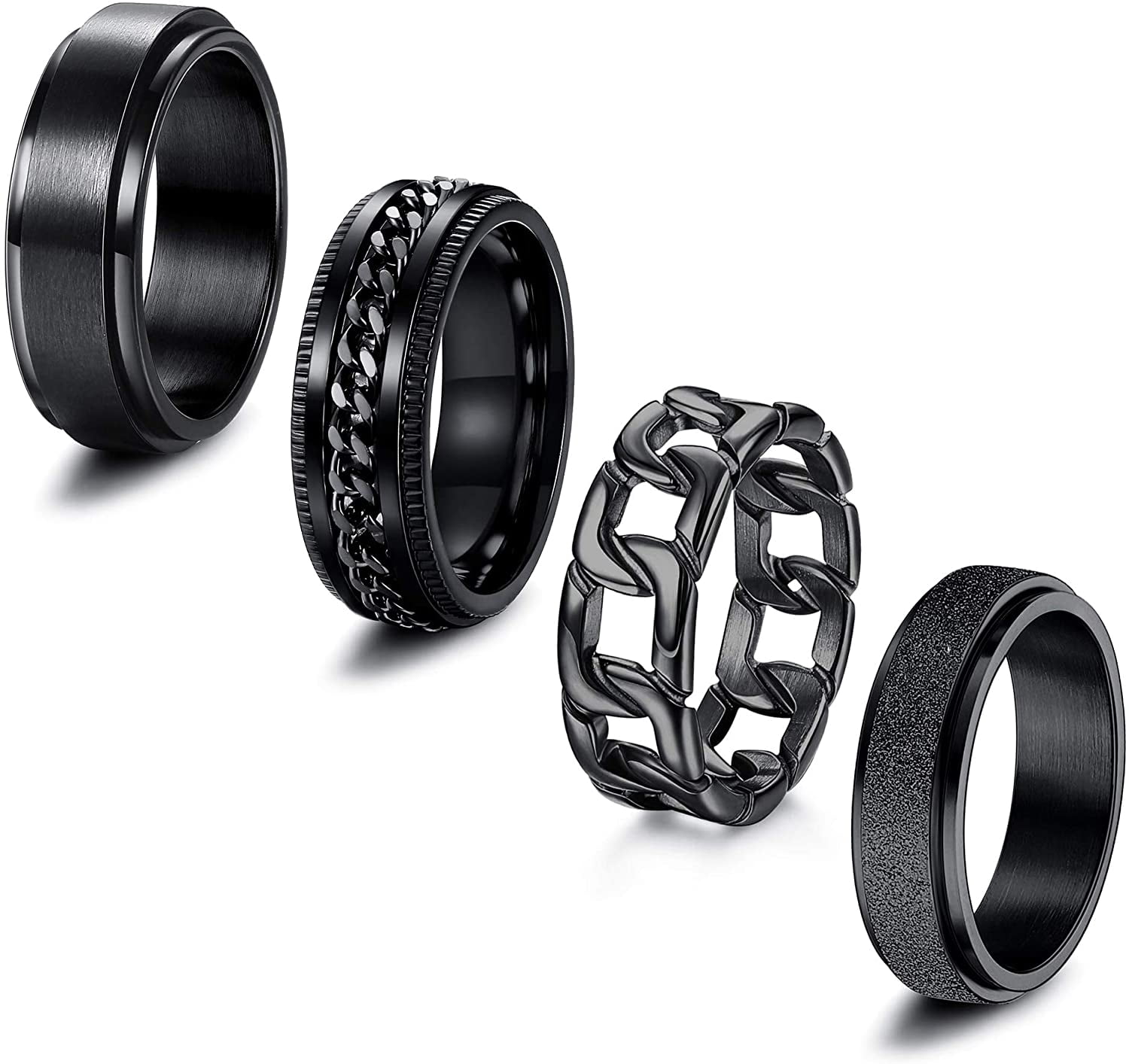 Jstyle 4Pcs Black Stainless Steel Fidget Band Rings Cool Spinner Rings ...