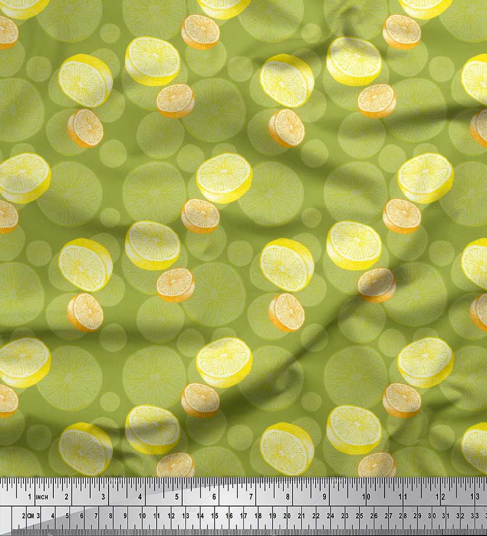 Soimoi Green Cotton Duck Fabric Lemon Slice Vegetable Print Fabric by ...