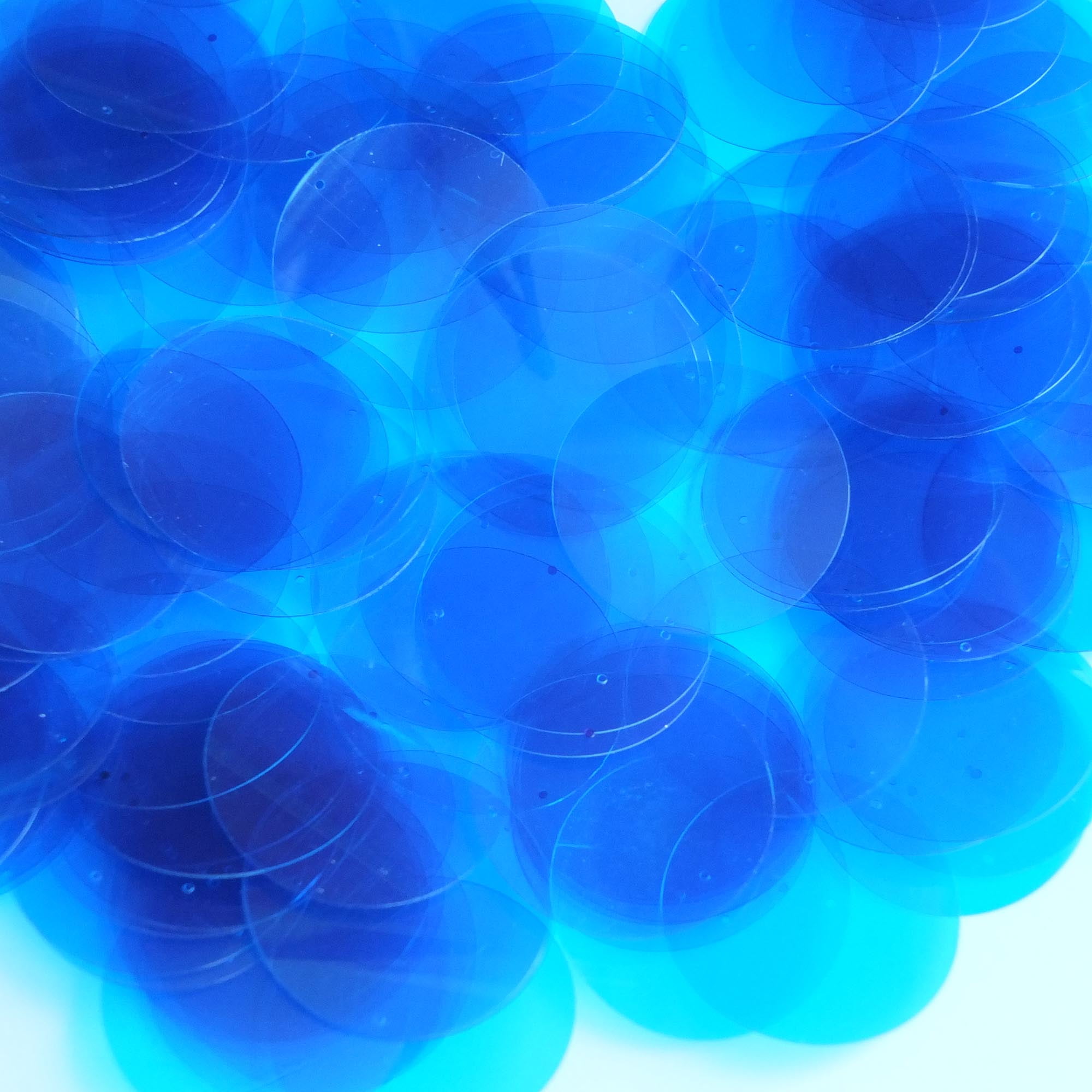 Aqua Turquoise Blue Sequins 30mm Top Hole Transparent See-Thru Made in ...