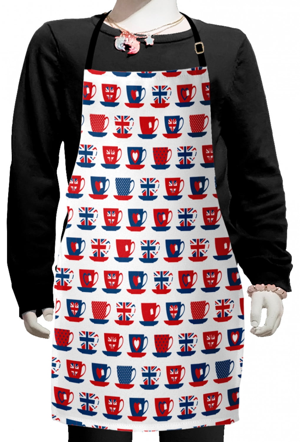 Tea Party Kids Apron, Britain Themed Teacup Forms Patterned Union Jack ...