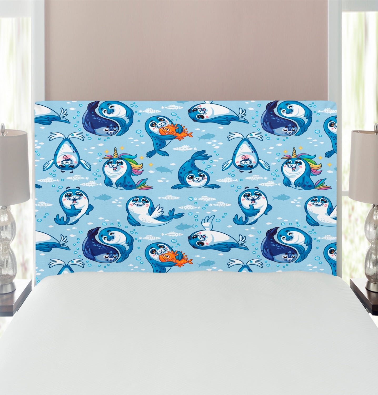 Sea Animals Headboard, Seal Pup Aquatic Wildlife Friendly Hugging Water ...