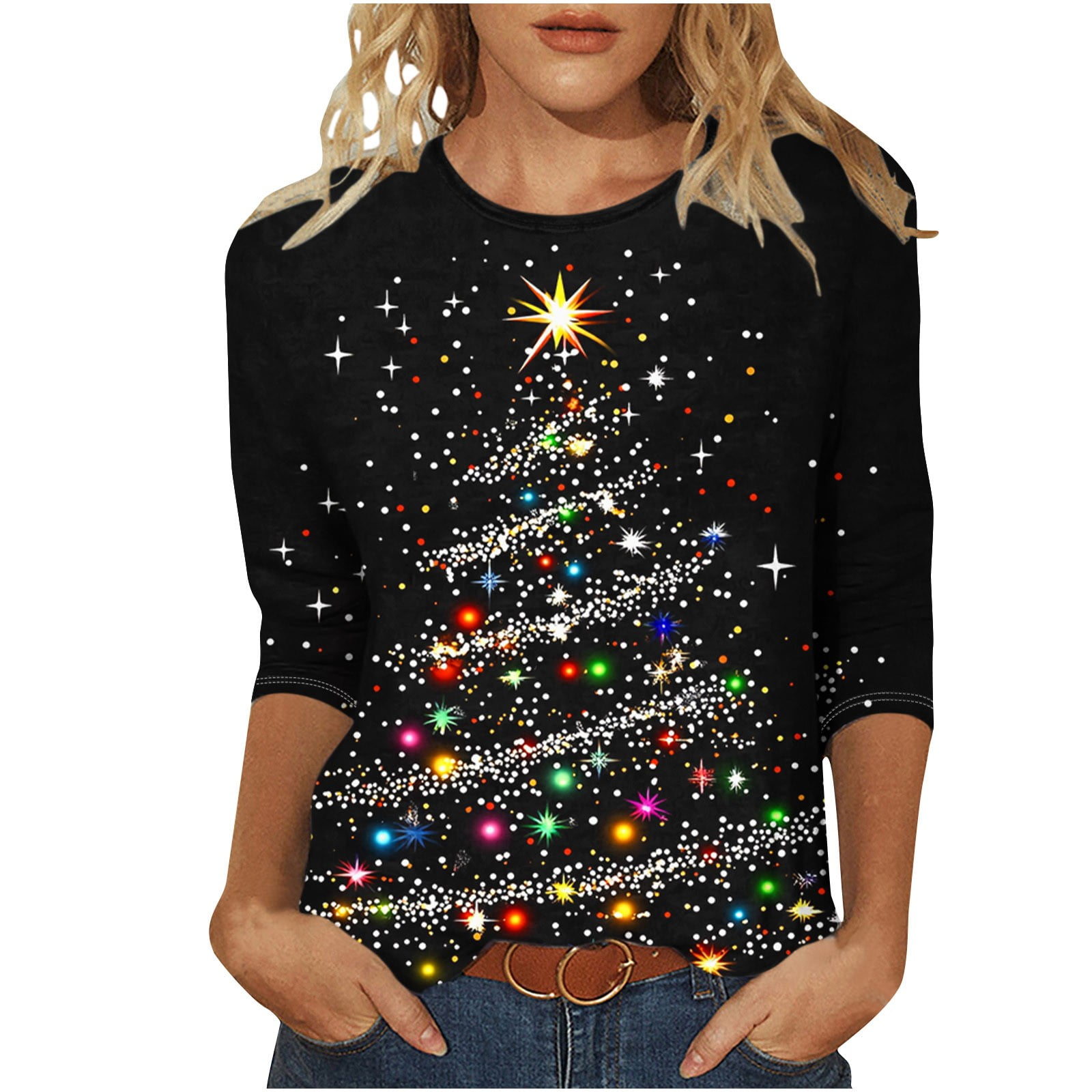 Click here for Vdgthytj Christmas Shirts For Women 3/4 Length Sle... prices