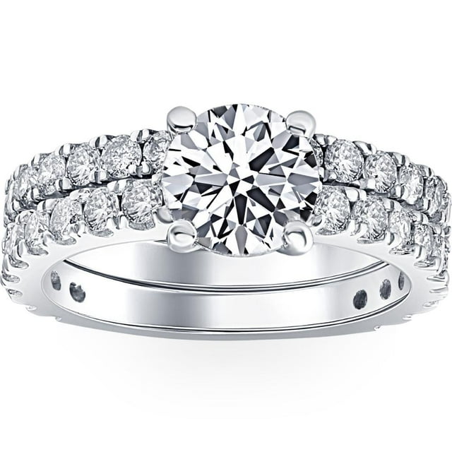 H/VS2 3 1/2ct Diamond Engagement Wedding Ring Set 14K White Gold Lab ...