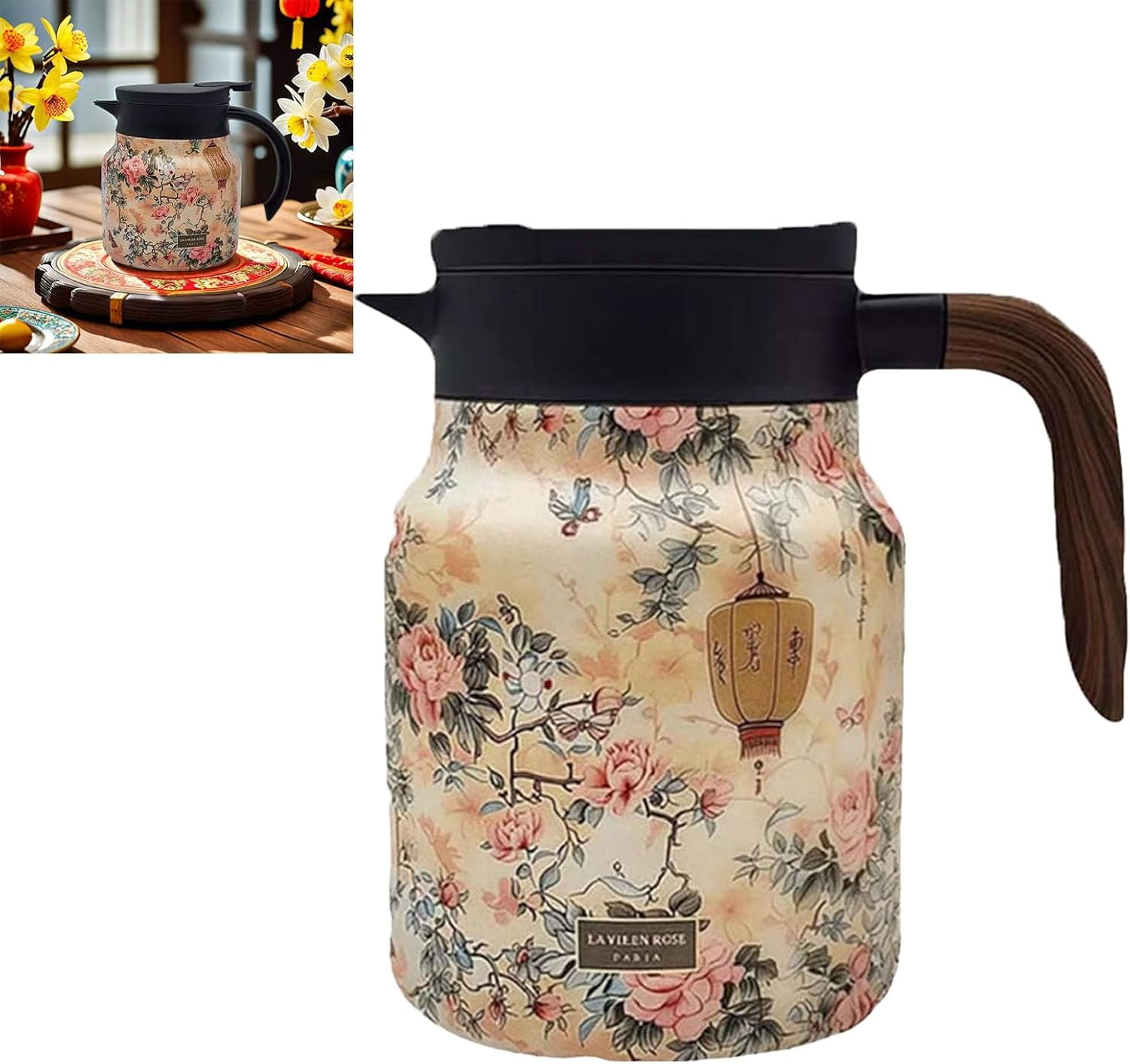 Doresty Tea Tea Pot, Vintage Floral Pattern Teapot - Built-In Tea Maker ...