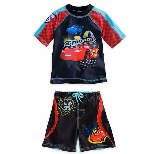 Disney Store Cars Lightning Mcqueen Rash Guard And Swim Trunks Set Boy ...