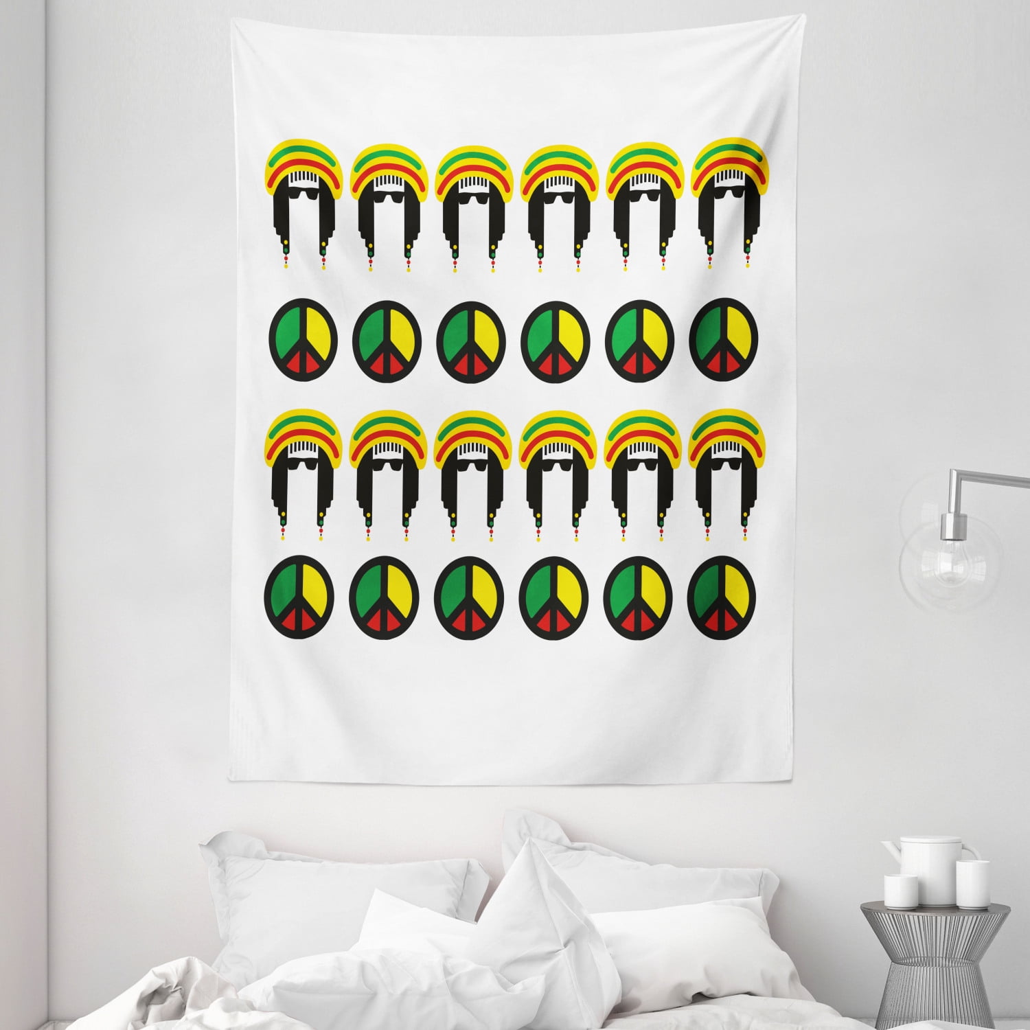 Jamaican Tapestry, Collection of Reggae Icons Colorful Peace Symbols ...