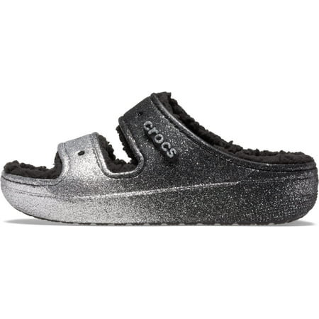 Crocs Unisex Classic Cozzzy Fuzzy Platform Sandals Slide, Black/Silver ...