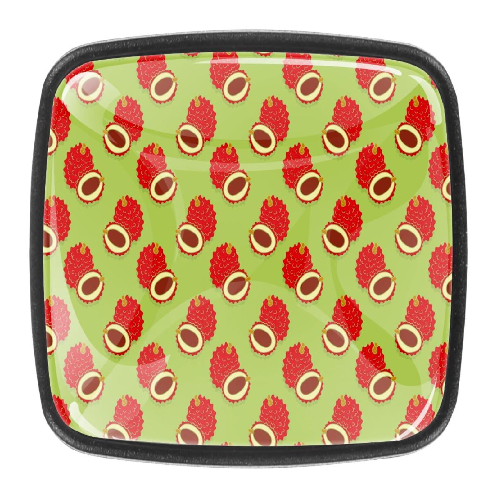 Ownta Lychee Fruits Pattern Green Background Square Glass Drawer