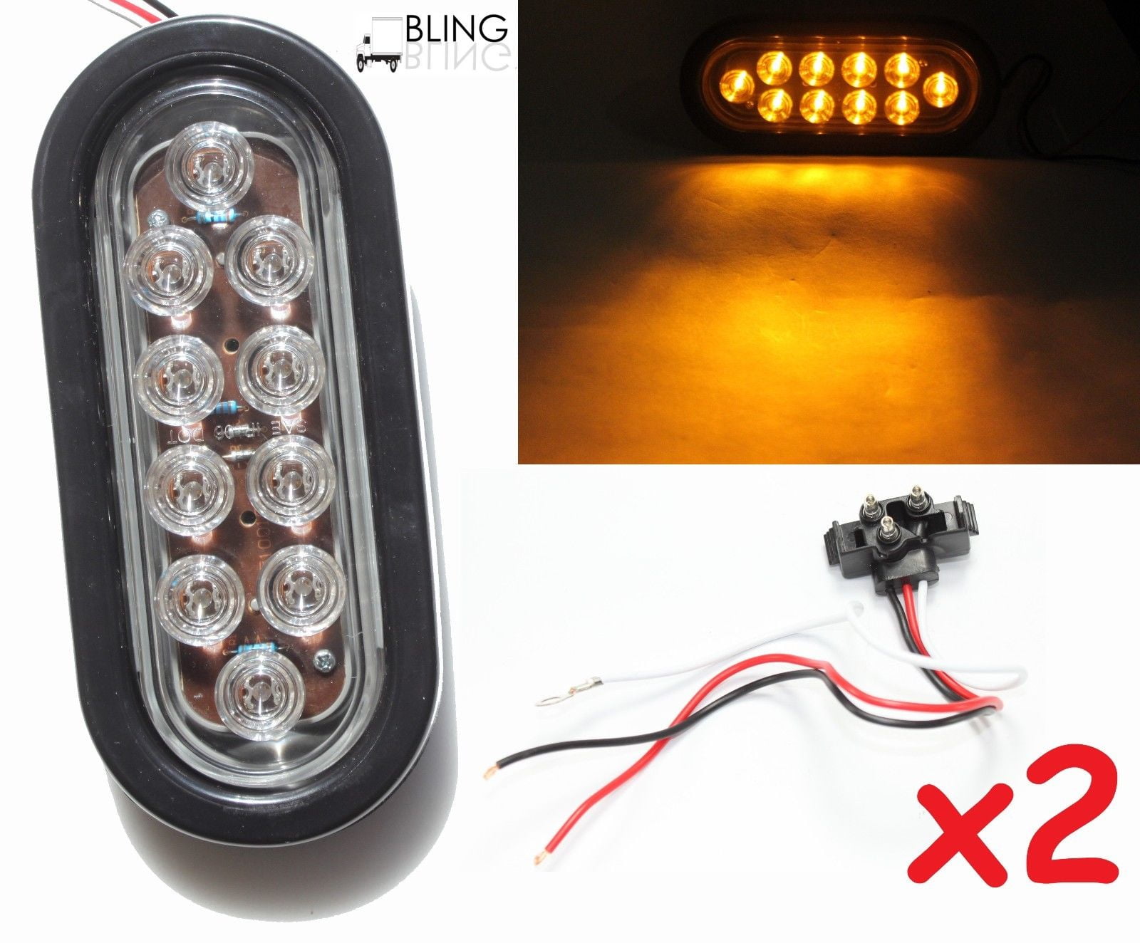 Pair of 6" Amber Oval Oblong Truck Trailer RV Turn Signal Parking LED ...