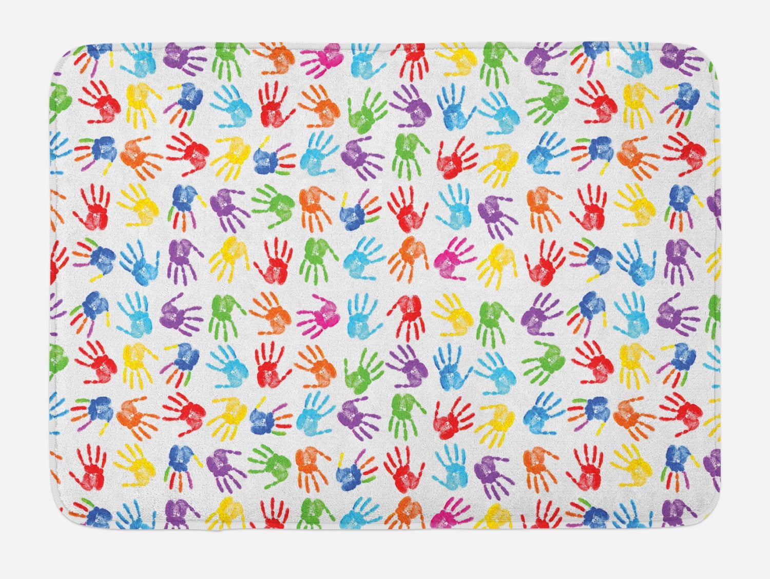 Colorful Bath Mat, Human Handprint Kids Watercolor Paint Effect Open ...