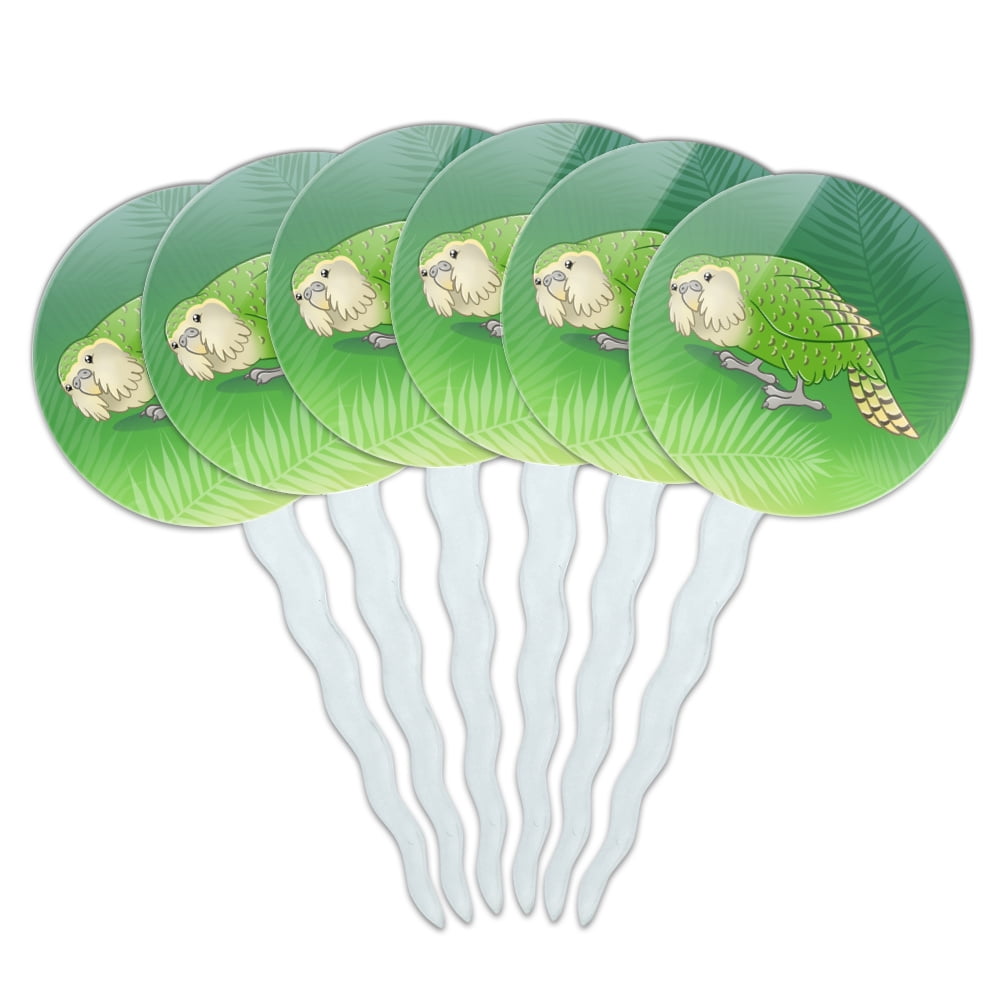 Kakapo the Flightless Owl Parrot Cupcake Picks Toppers Decoration Set ...