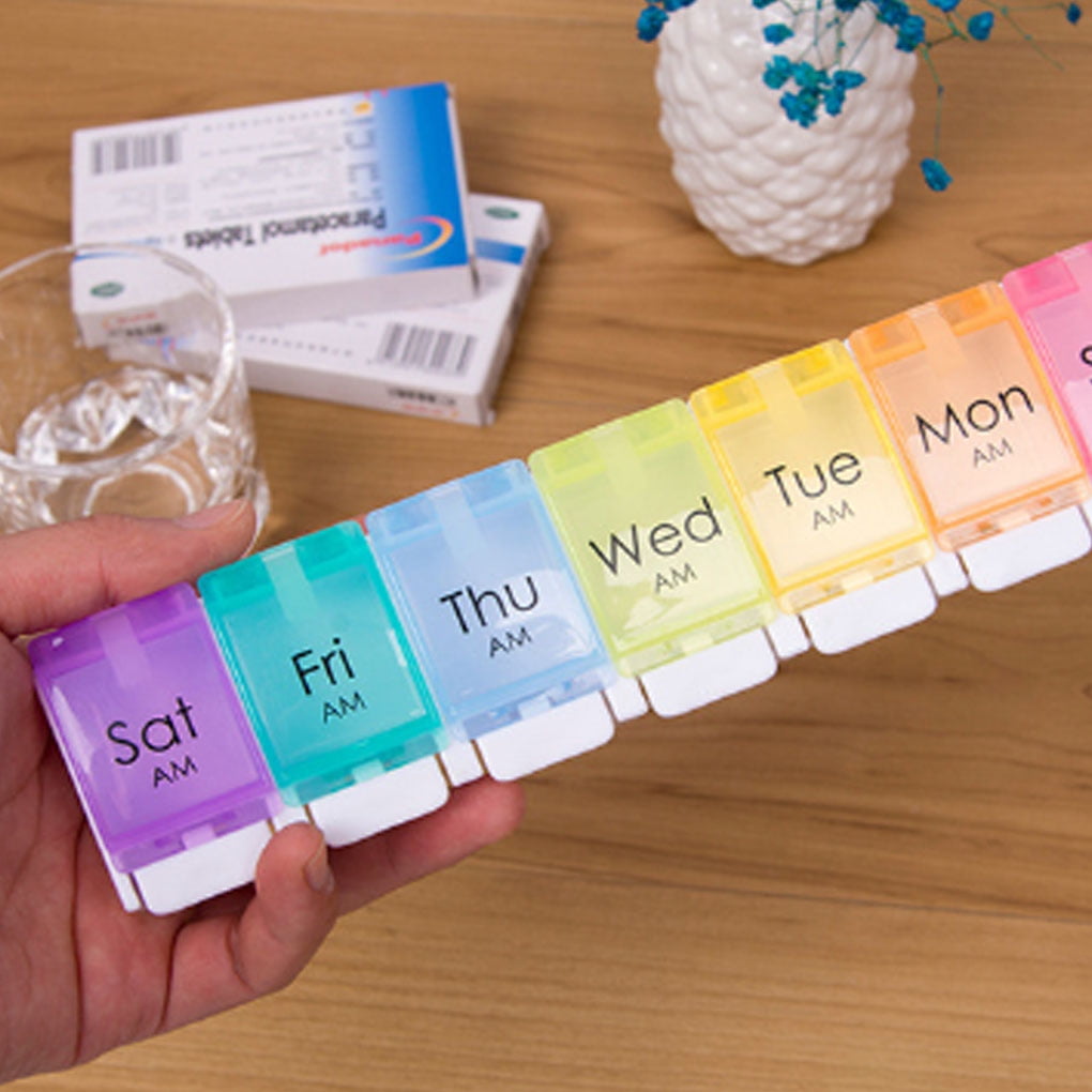 Weekly Pill Organizer Travel 7 Days Push Button Design Large Capacity ...