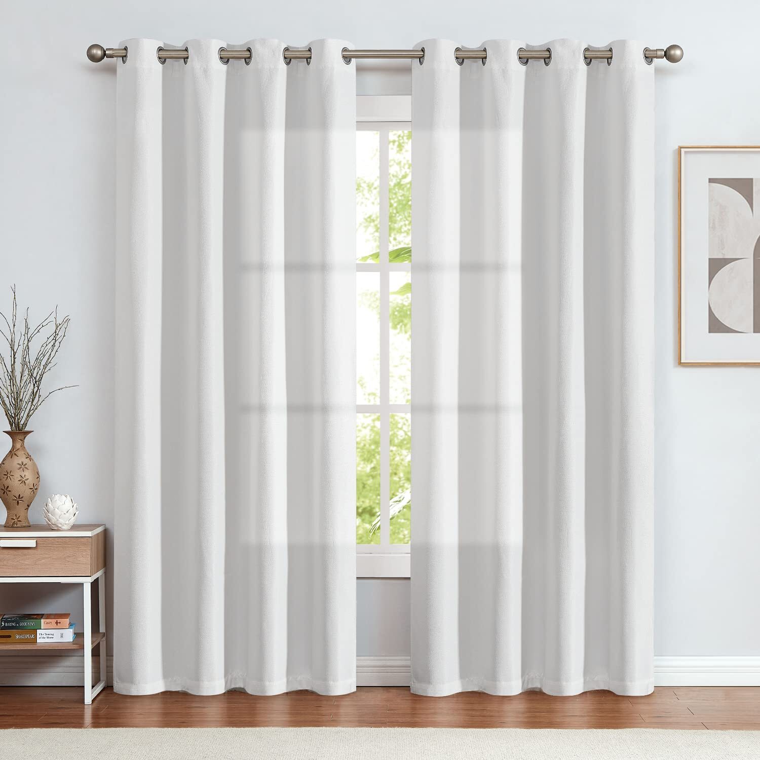 Vangao Linen Texture Curtains 96 inch White Thermal Insulated Light ...
