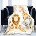Cartoon Giraffe Lion Elephant Flannel Blanket - 280GSM Heavyweight All ...