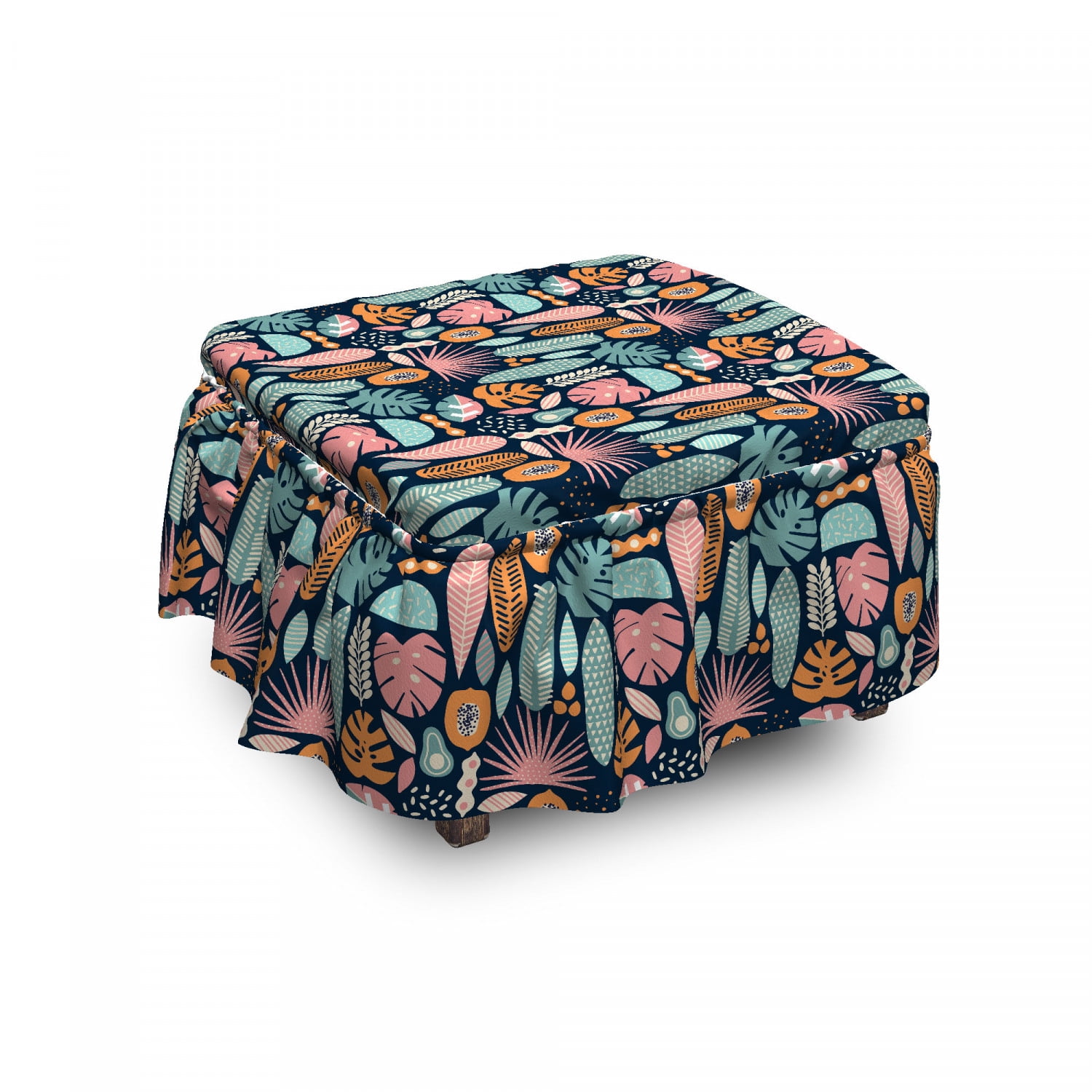 Tropical Ottoman Cover, Ornamental Jungle Elements, 2 Piece Slipcover ...