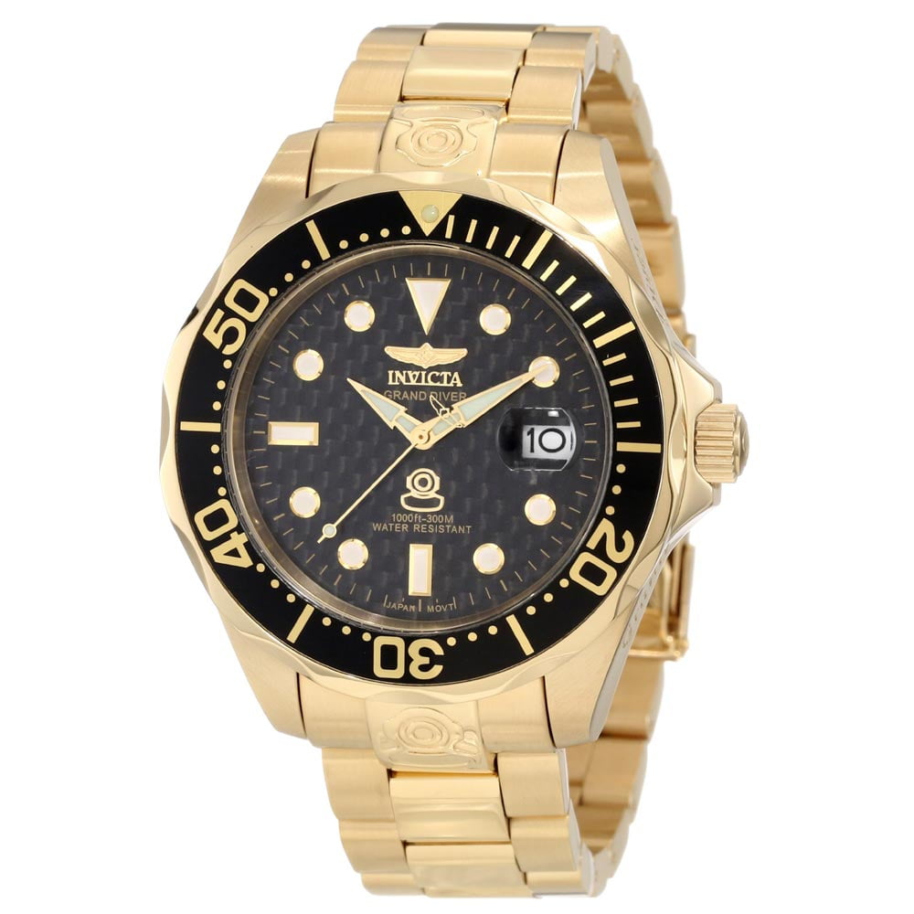 Invicta Men's 10642 Grand Diver Automatic Black Dial Gold Tone Steel ...