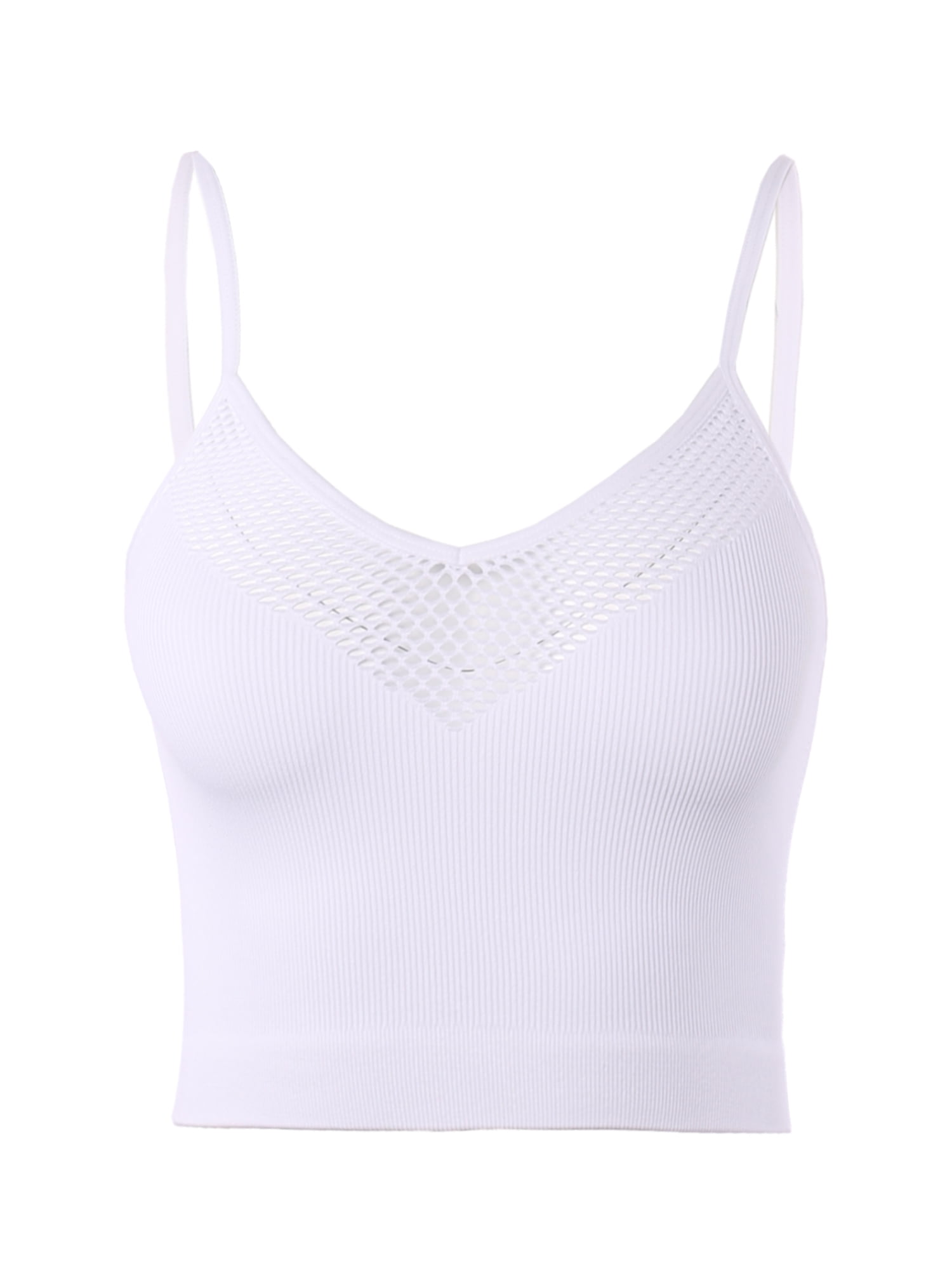 A2Y Women's Seamless Cropped Fishnet Contrast Adjustable Camisole Tank ...