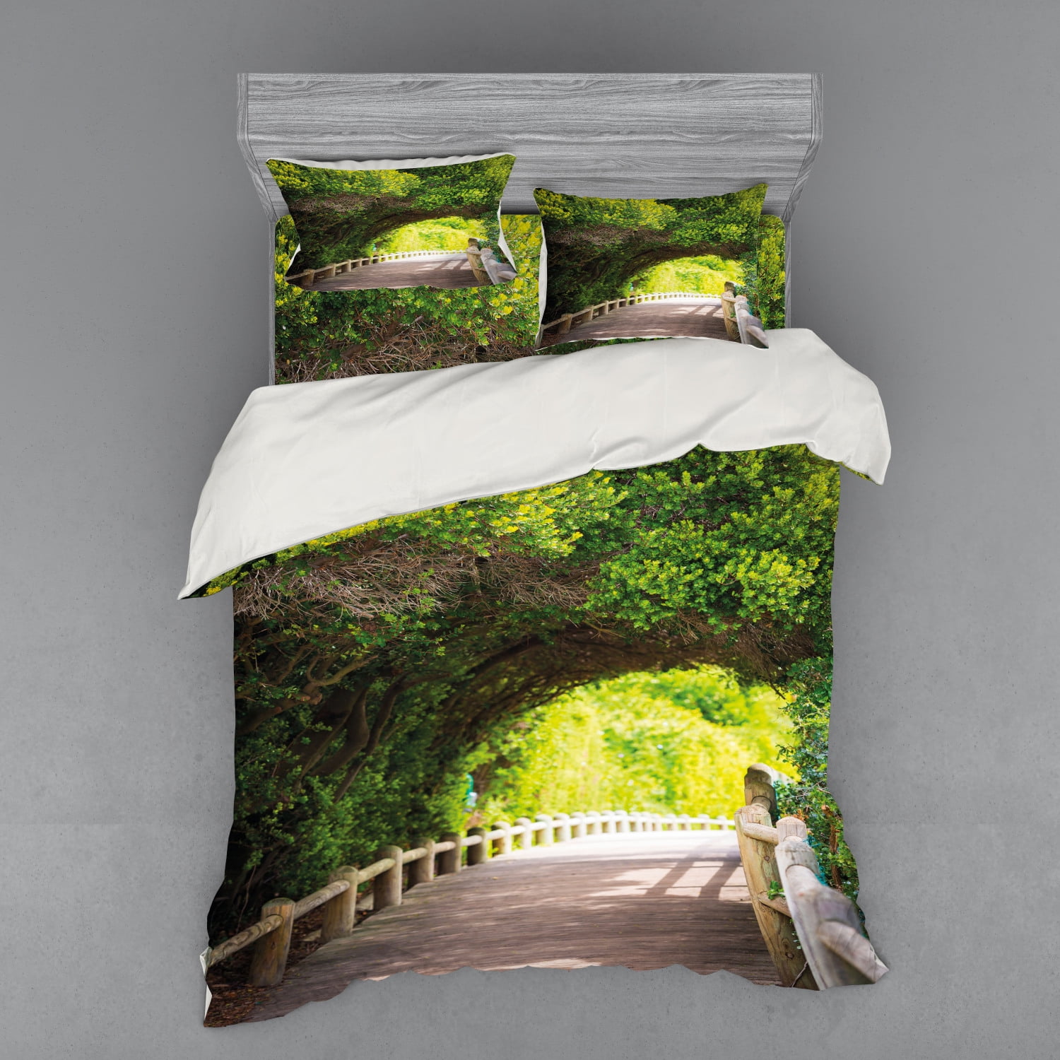 Ambesonne Forest Bedding Set 4 Pcs, Nature Boardwalk Archway, Queen ...