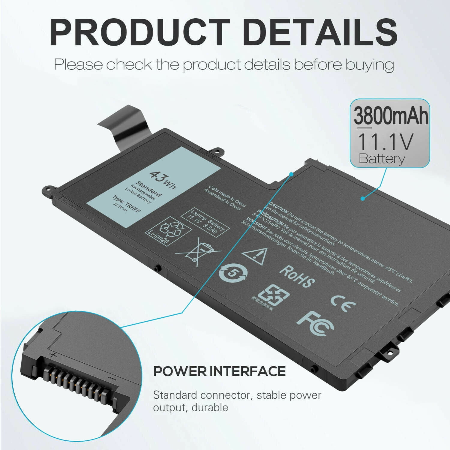 TRHFF 11.1V 43WH Battery for DELL Inspiron 15-5543 15-5545 15-5547 15 ...