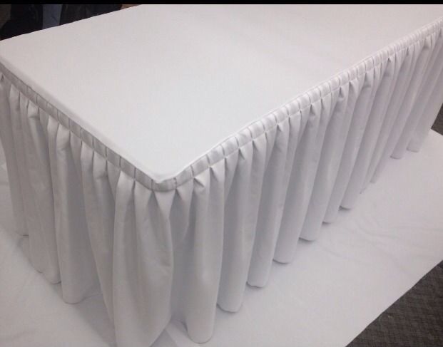 8' Fitted Polyester Double Pleated Table Skirting Cover w/Top Topper ...