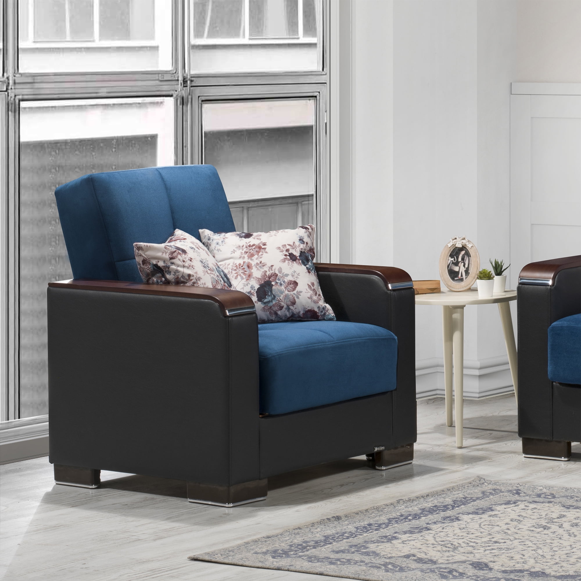 Ottomanson Origins X Convertible Arm Chair, Turquoise Color Microfiber ...