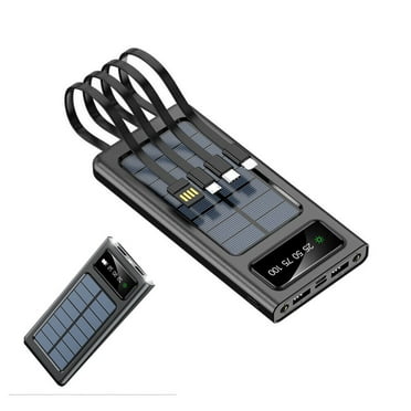 10000mAh Solar Power Bank, Portable Battery Cell Phone Charger 4 Cables ...