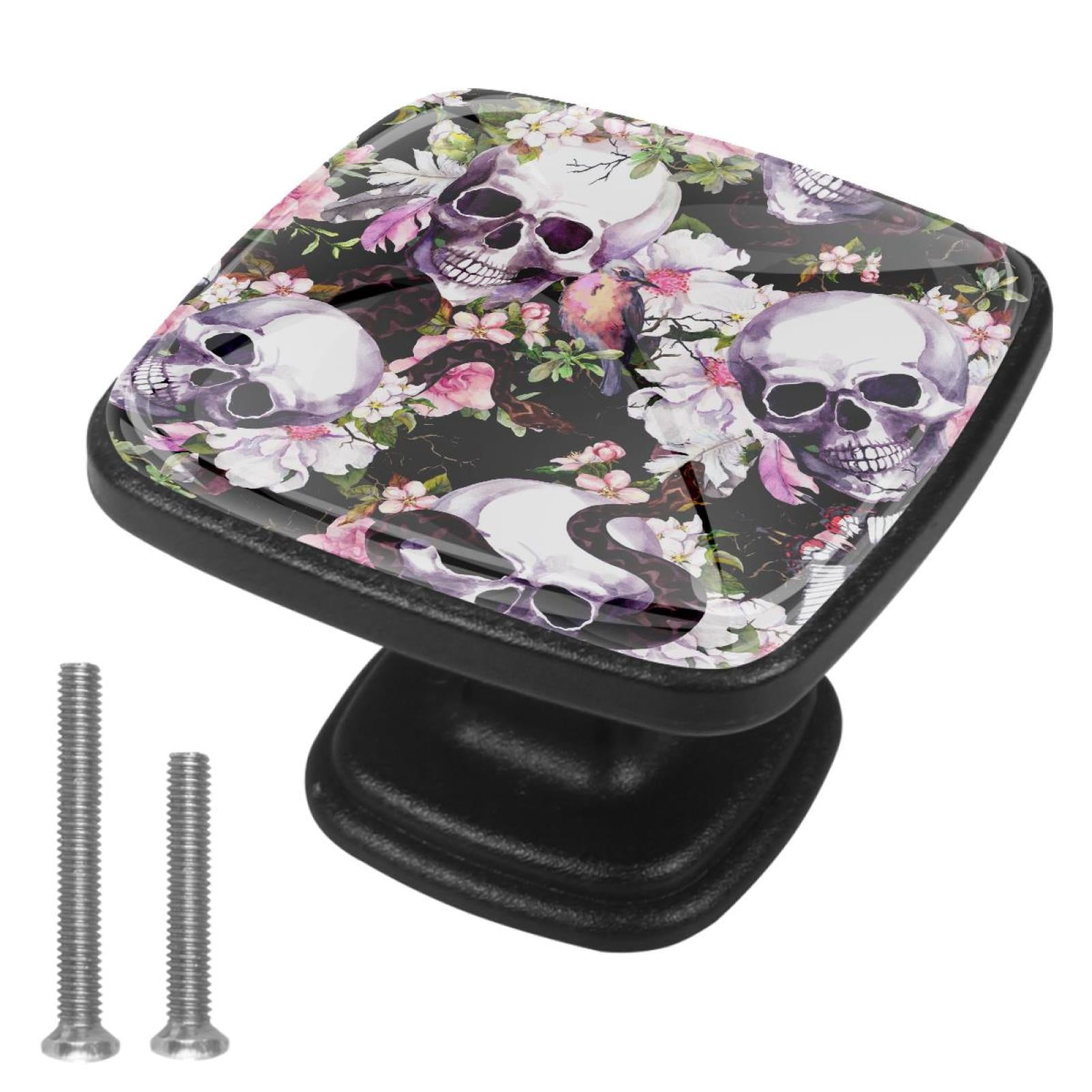 4 Pcs Cabinet Handle Drawer Pulls Skull Knobs with Screws Square ...