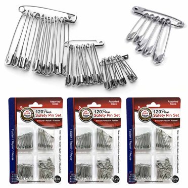 120ct Safety Pins Set Assorted Sizes Nickel Plated Steel Clothes Crafts ...
