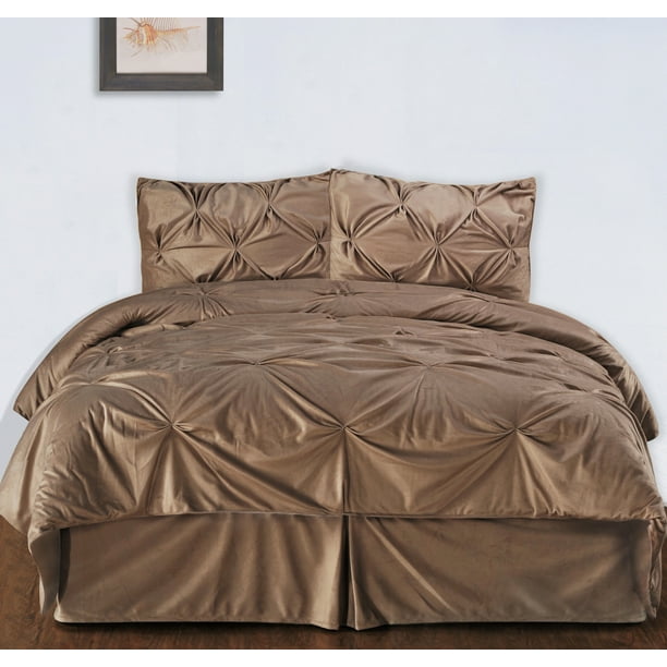 Pintuck Plush Microfiber 4-Piece Comforter Set, Full, Camel - Walmart.com