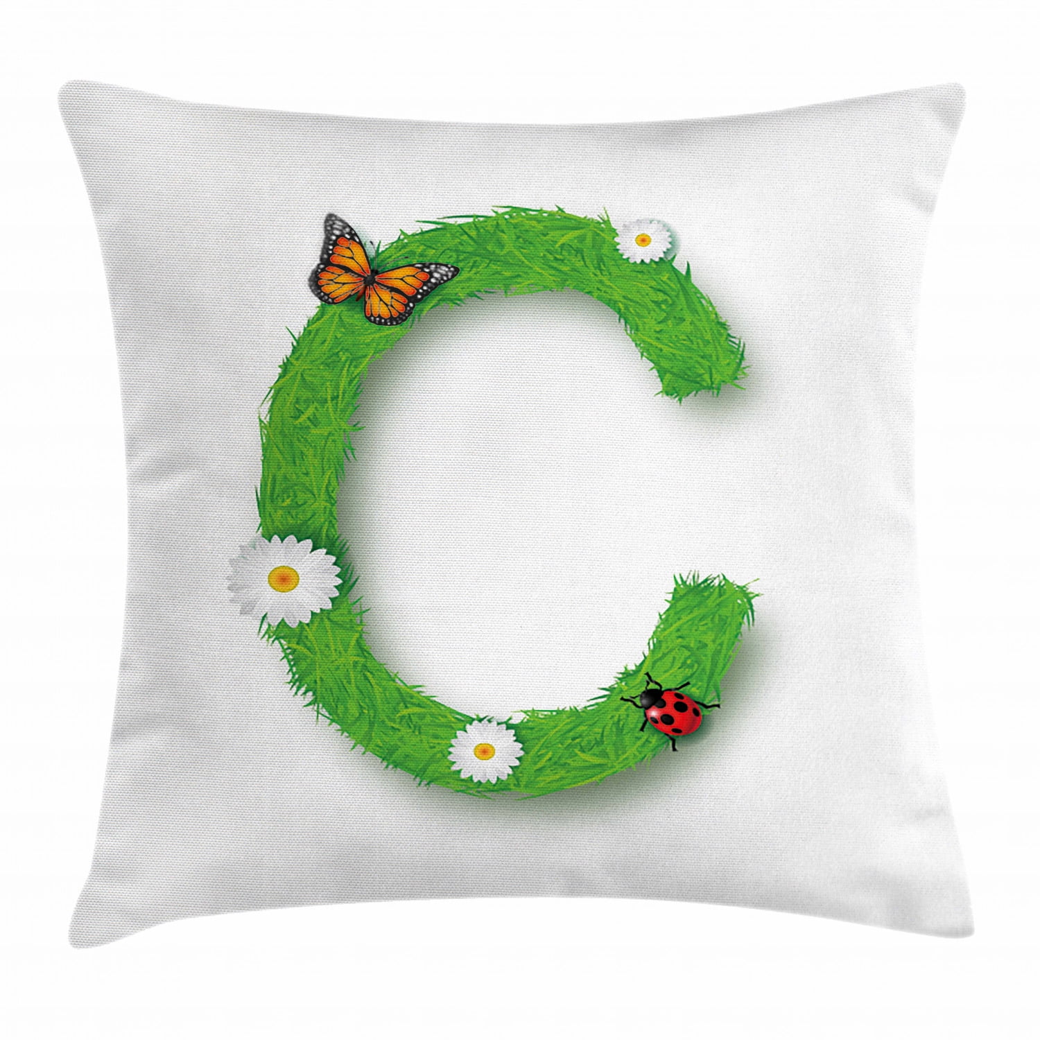 Letter C Throw Pillow Cushion Cover, Capital C with Grass Greenland ...