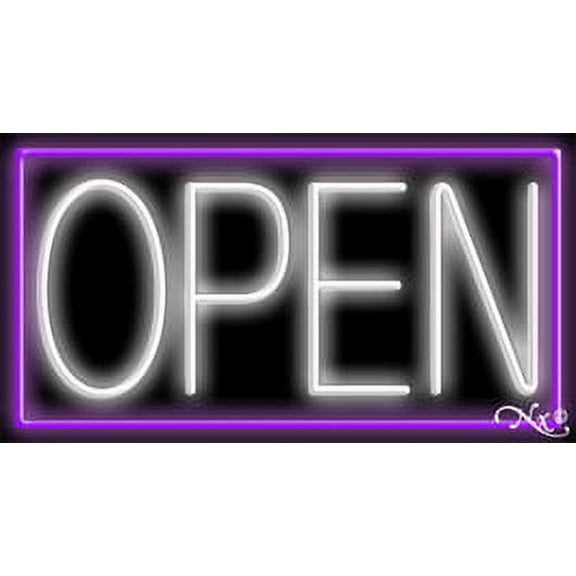 Open Horizontal No Border White LED Neon Sign 13 x 32 - inches, Clear ...