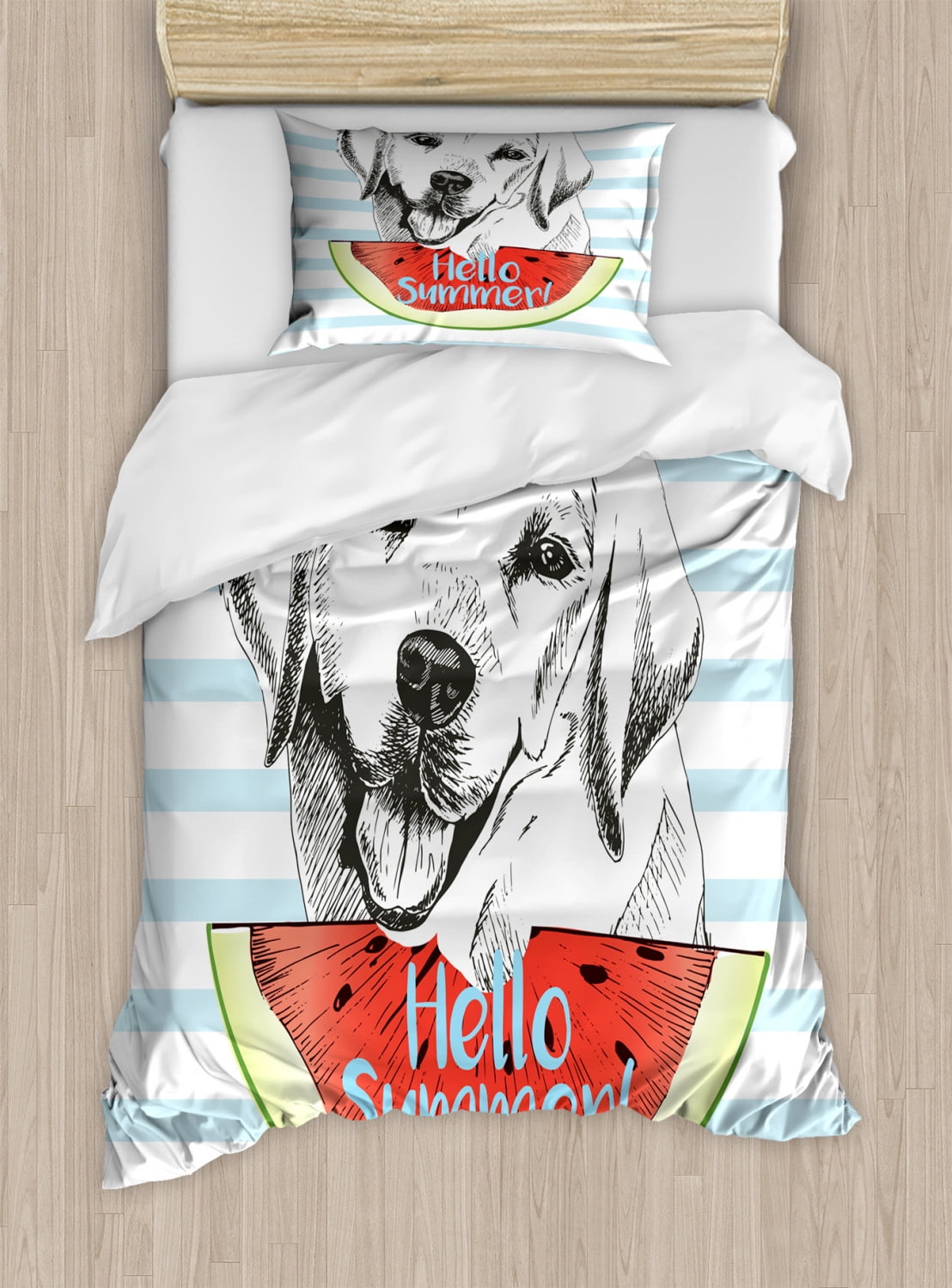 Labrador Duvet Cover Set Twin Size, Hello Summer Quote with a Sketch ...