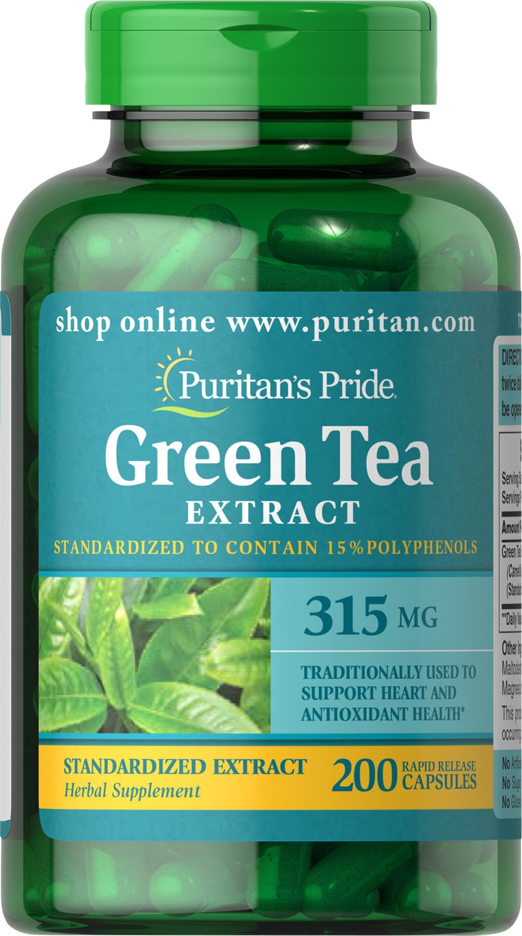 2 Pack - Puritan's Pride Green Tea Standardized Extract 315 Mg Capsules ...