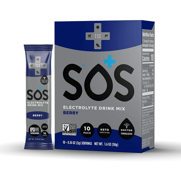 SOS Hydration Electrolyte Drink Mix - 10 Stick Packet Servings ...
