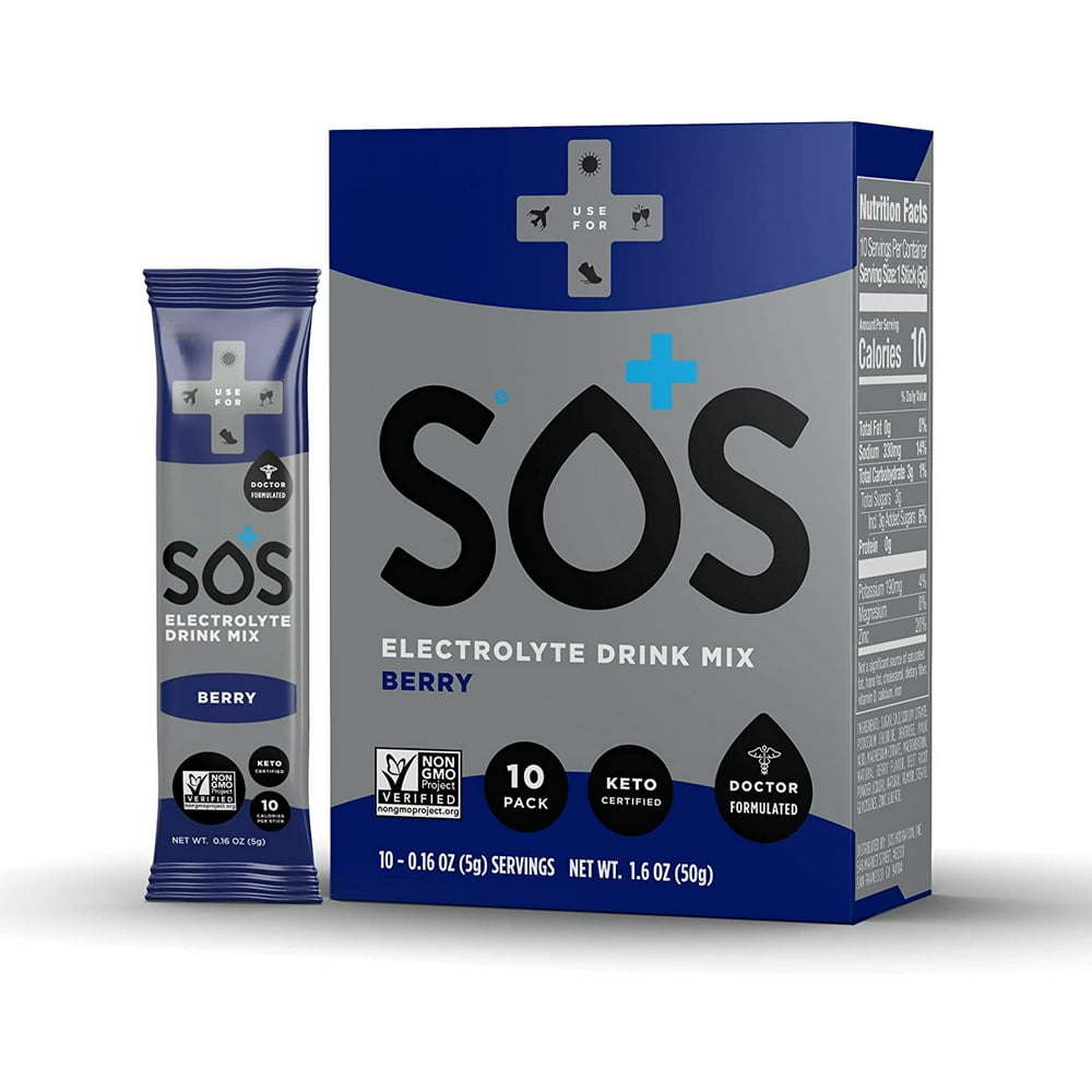 SOS Hydration Electrolyte Drink Mix - 10 Stick Packet Servings ...