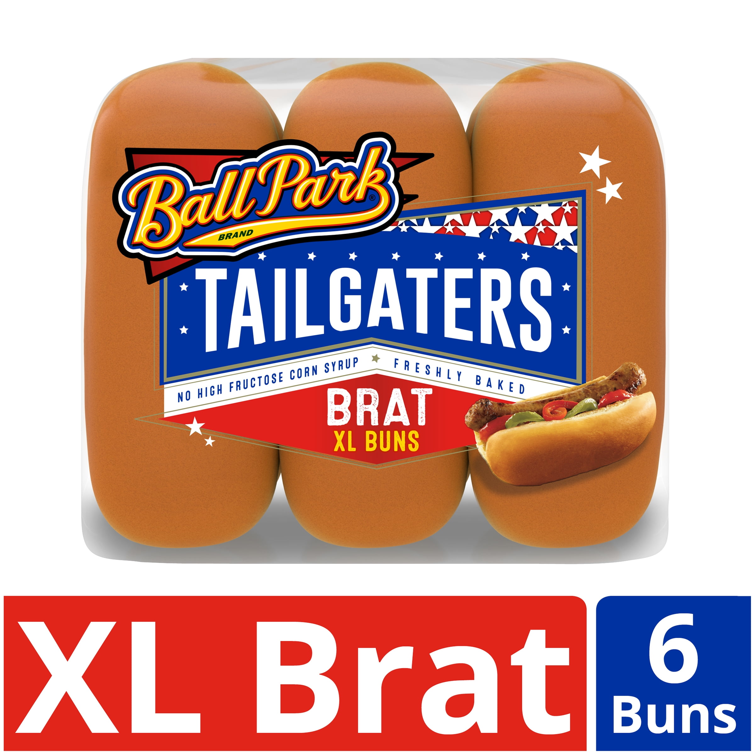 Ball Park Tailgaters Brat Buns, 6 count, 16 oz - Walmart.com - Walmart.com
