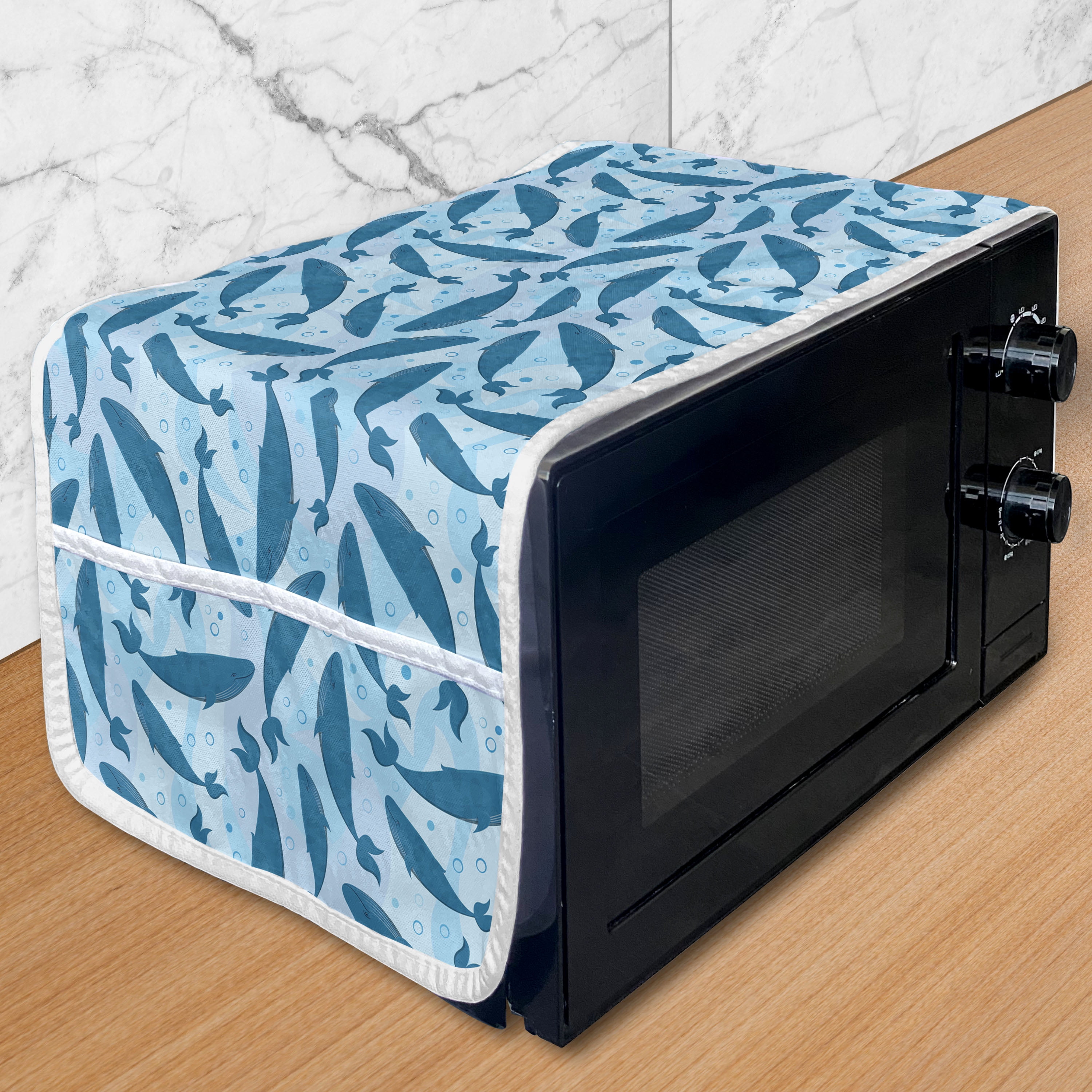 Whale Microwave Oven Cover, Big Blue Animals on Dotted and Swirled ...