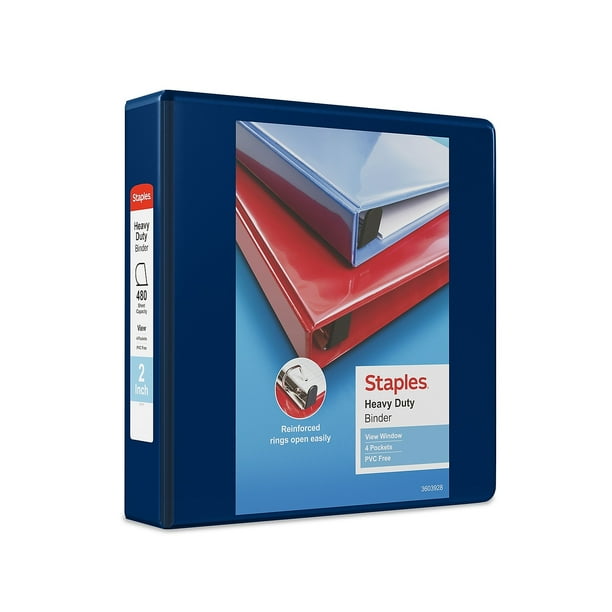 Staples Heavy Duty 2" 3-Ring View Binder with D-Rings and Four Interior ...