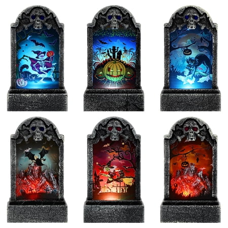 OSALADI 6pcs Halloween LED Graveyard Tombstones Halloween Headstone ...