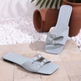 Blue Ladies Casual Open Toe Slippers, Solid Color Flat Versatile Plus ...
