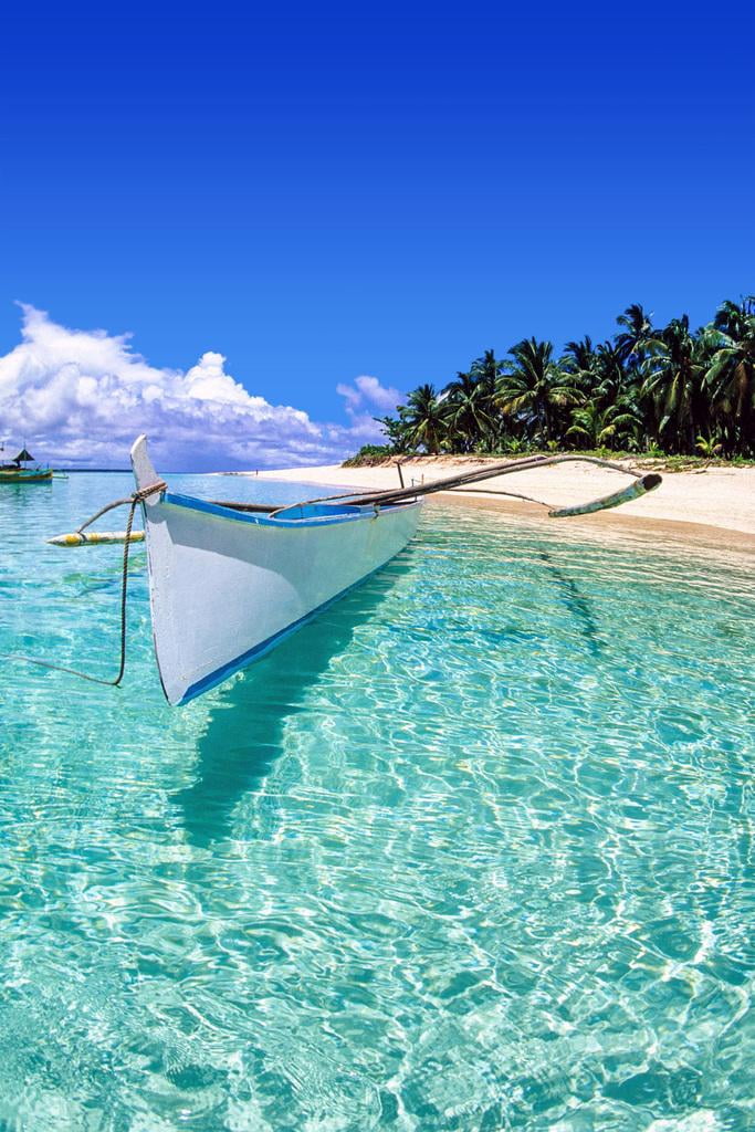 Boat and Beach on Dako Island Philippines Photo Photograph Sunset Palm ...