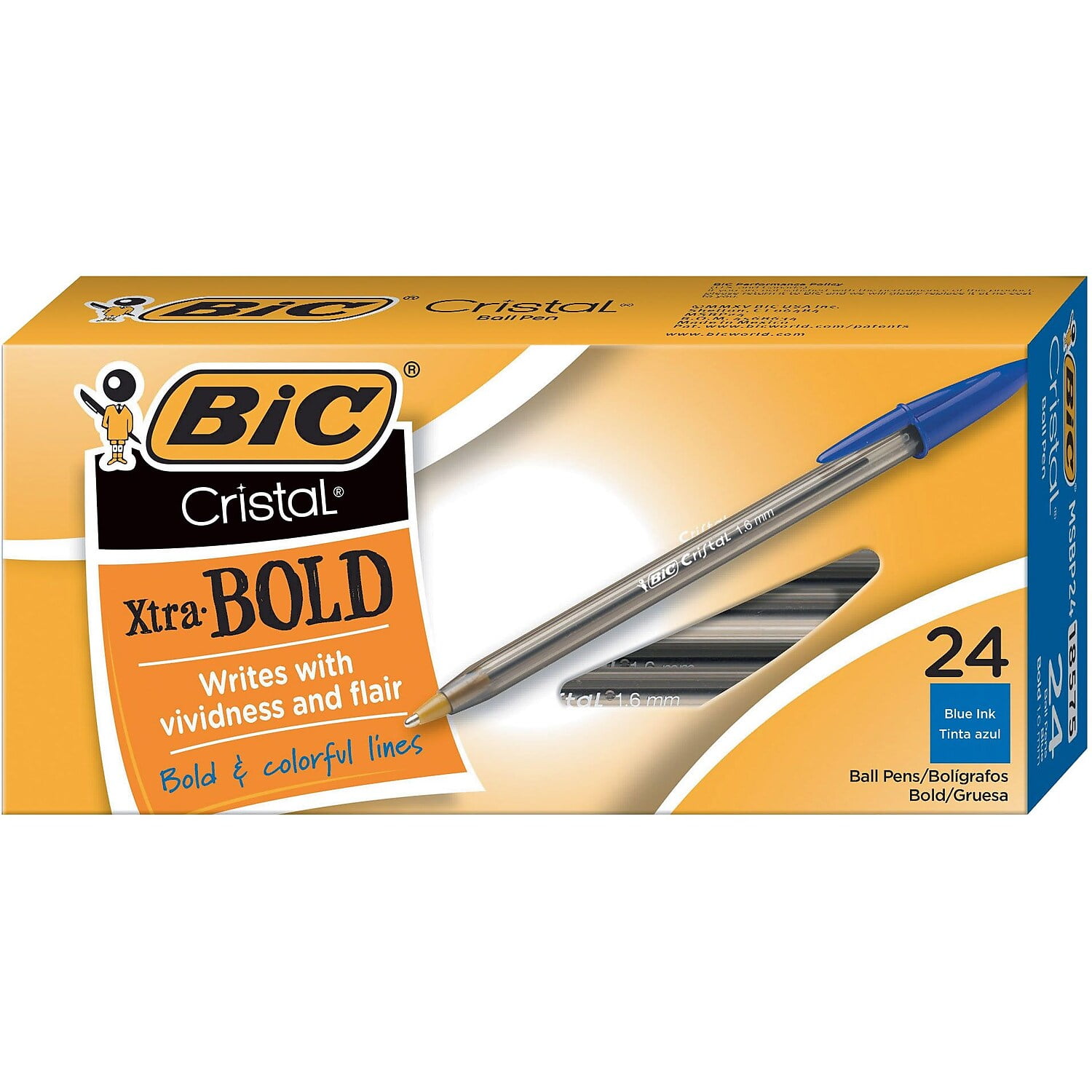 BIC Cristal Ballpoint Stick Pens Bold Point Blue Ink 897512 - Walmart.com