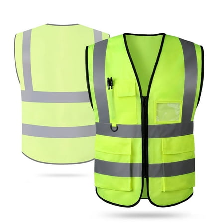 Safety Vest with Pockets Zipper for Women Men High Visibility ...