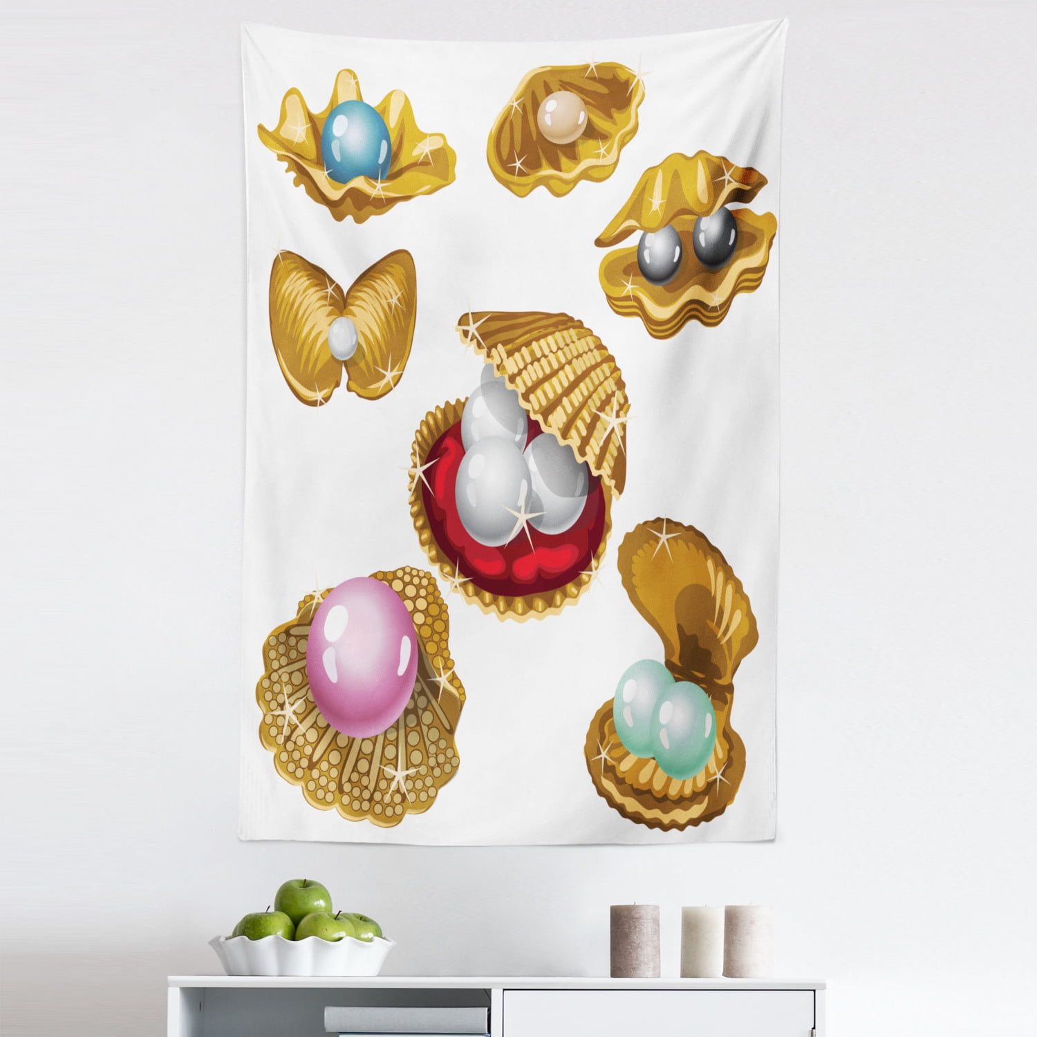 Pearls Tapestry, Open Shells Different Type of Shapes Wealth Gemstone ...