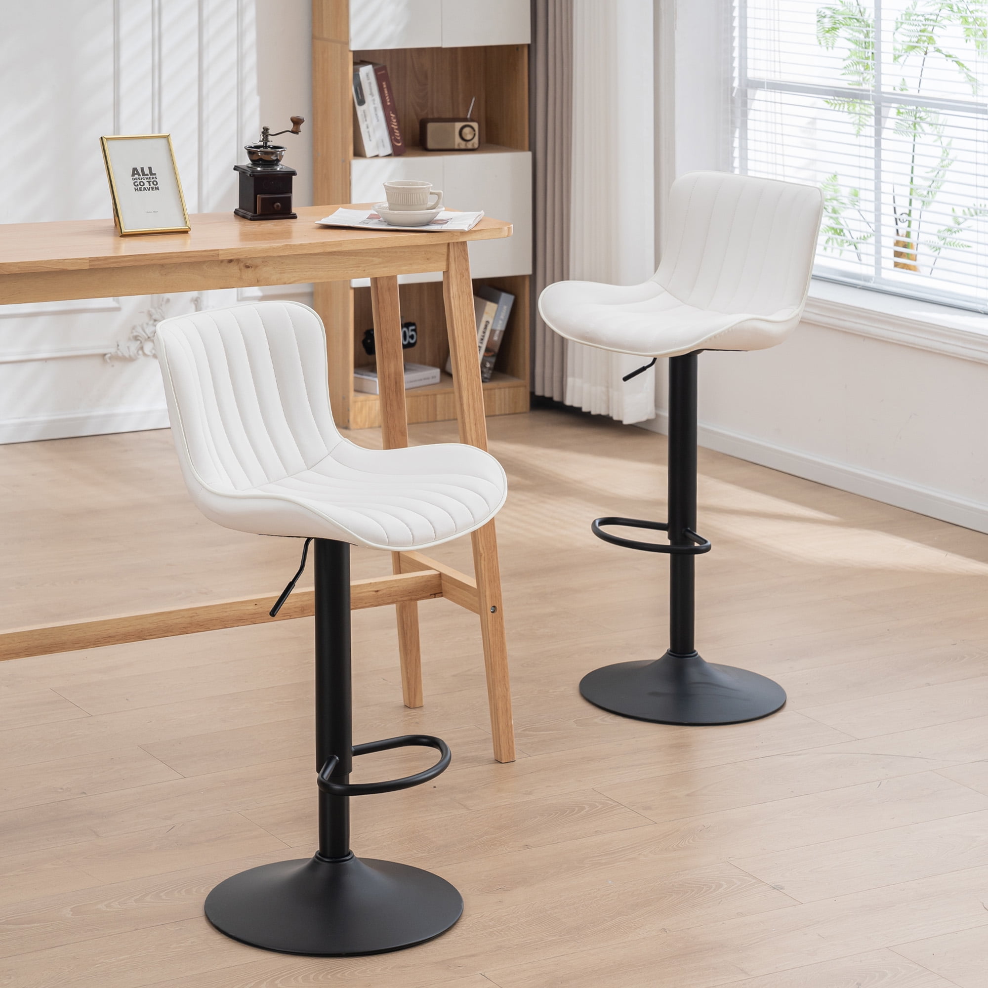 Kidol & Shellder Modern Swivel Bar Stools Set of 2 White Adjustable ...
