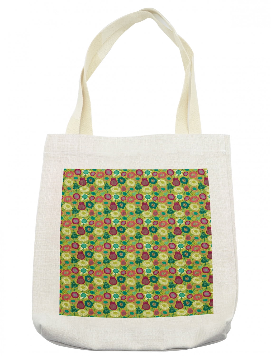 Colorful Tote Bag, Whimsical Pattern of Hand Drawn Style Flowers ...