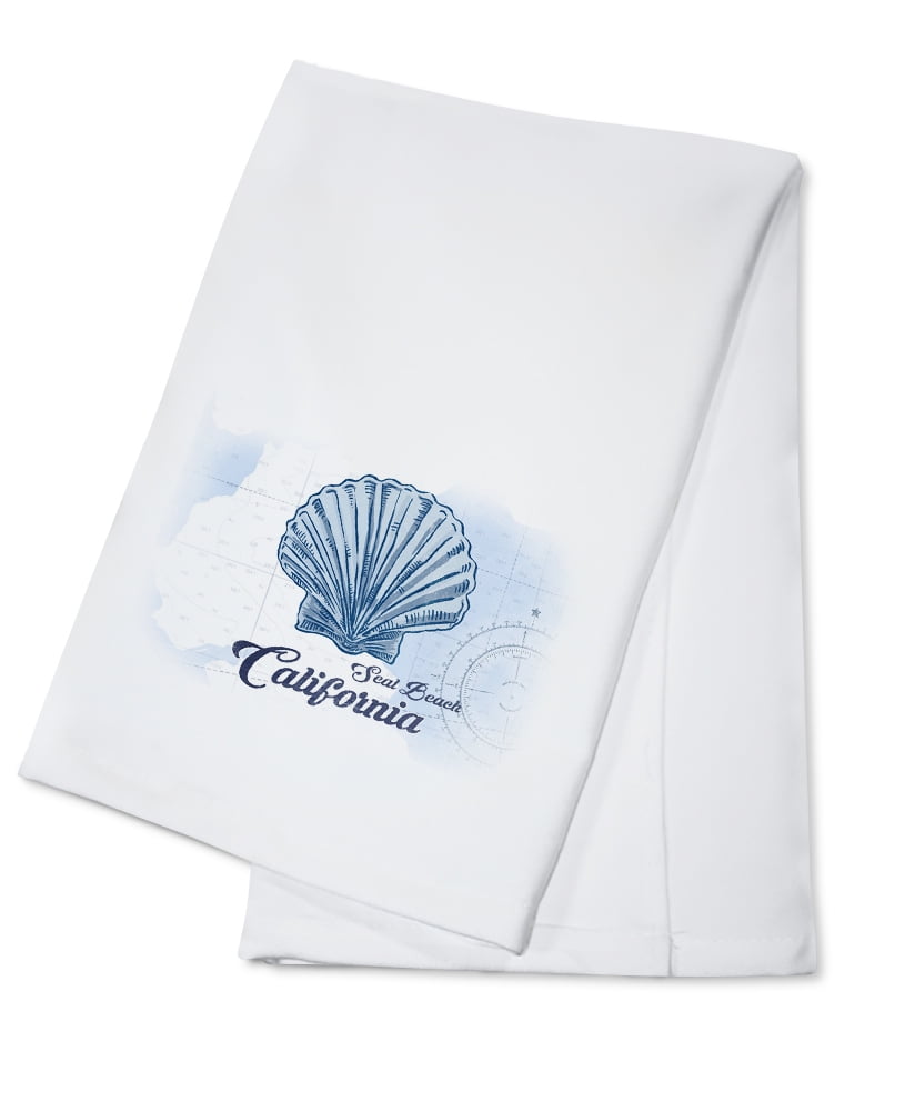 Seal Beach, California, Scallop Shell, Blue, Coastal Icon (100% Cotton ...