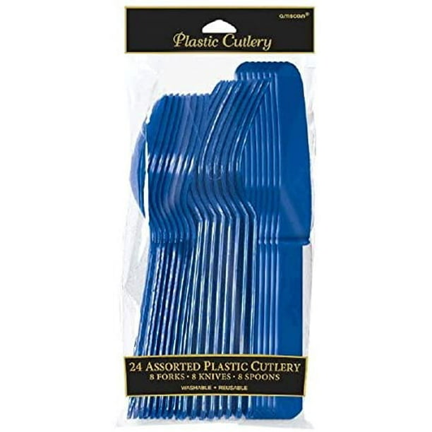Amscan Premium Assorted Party Cutlery, 24 piece, Navy Flag Blue ...