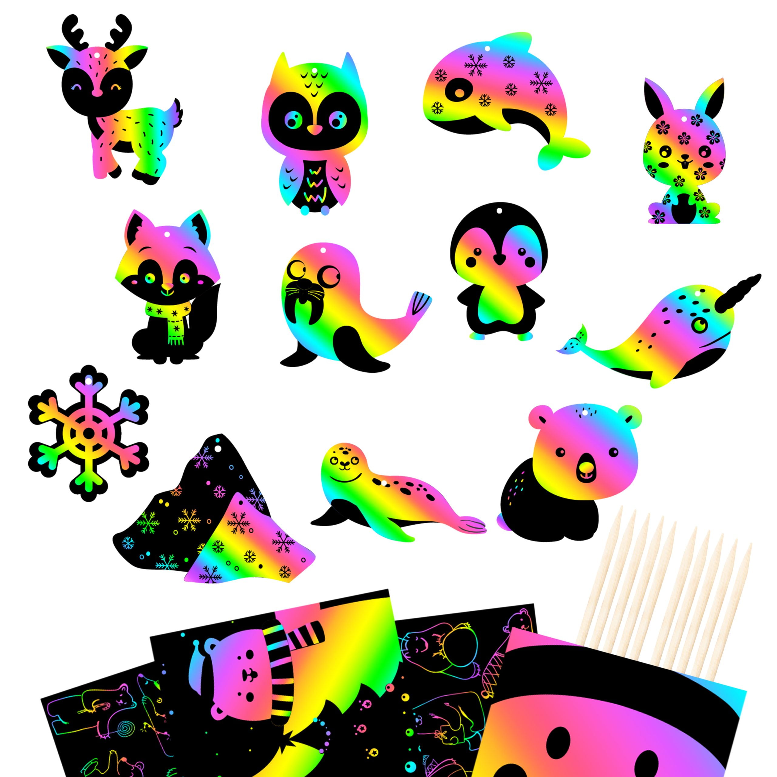 BeYumi Polar Animals Scratch Paper Art for Kids Arctic Animals Rainbow ...