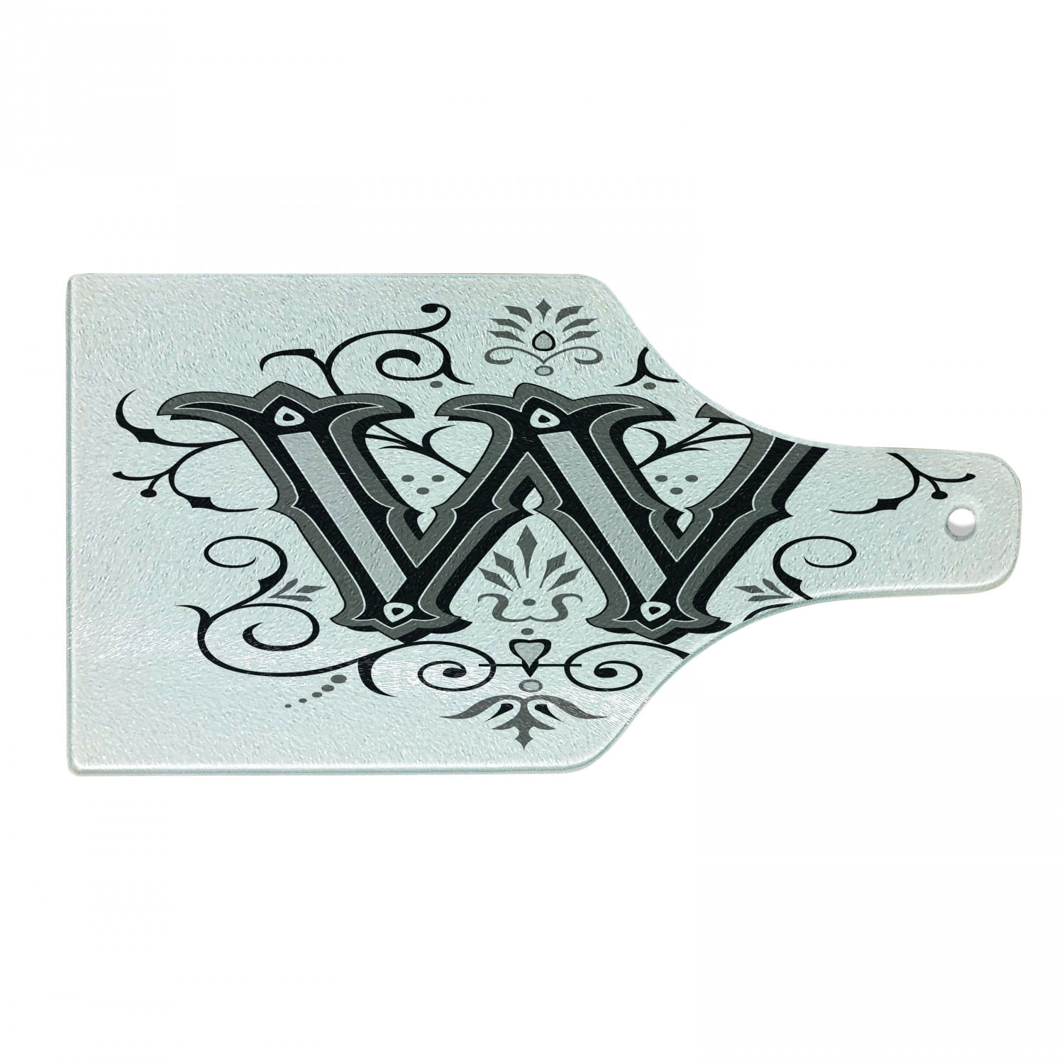 Letter W Cutting Board, Capitalized Typography Symmetrical Ornaments ...